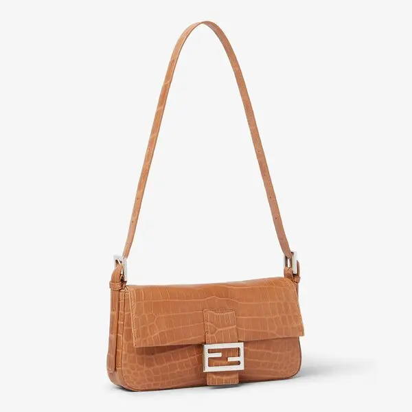 Fendi Baguette® 26424 Camel-color Brushed Crocodile Leather Bag